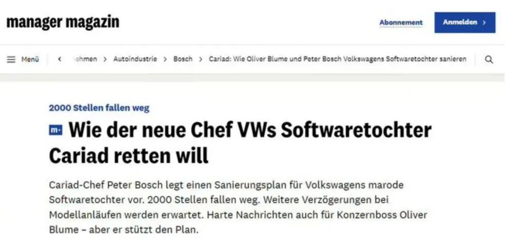 CARIAD裁员2000人，大众“软件之痛”仍在发酵-36氪
