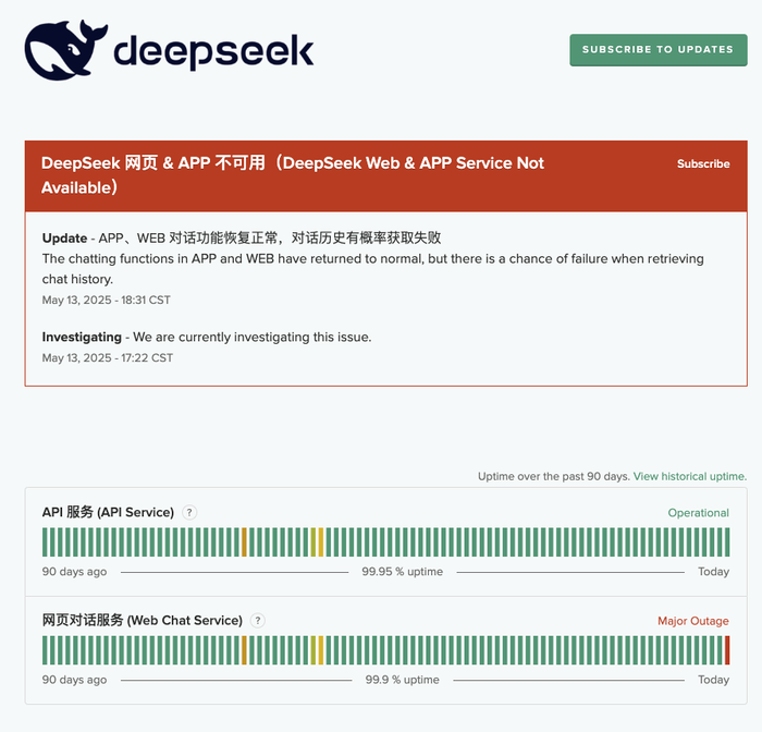 DeepSeek：APP、WEB对话功能恢复正常-36氪